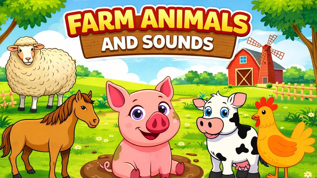 Farm Animal Sounds for Kids | Cow Pig Horse Chicken Sheep | Preschool ...