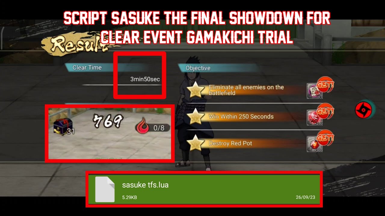 Gameplay me using script sasuke final for clear event Gamakichi trial and Locations Traps ...
