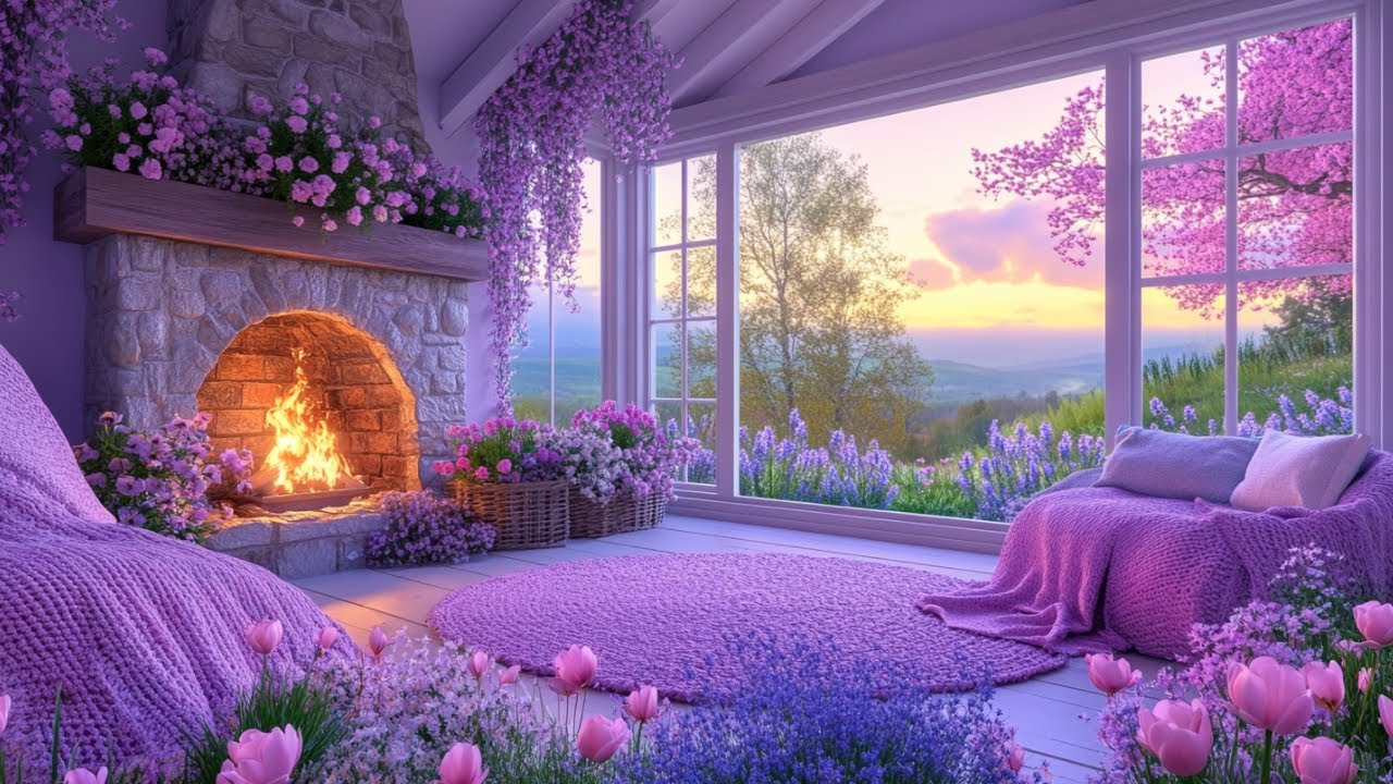 🌸 Spring Lofi Ambience 🌿 Cozy Fireplace & Relaxing Blooming Escape for ...