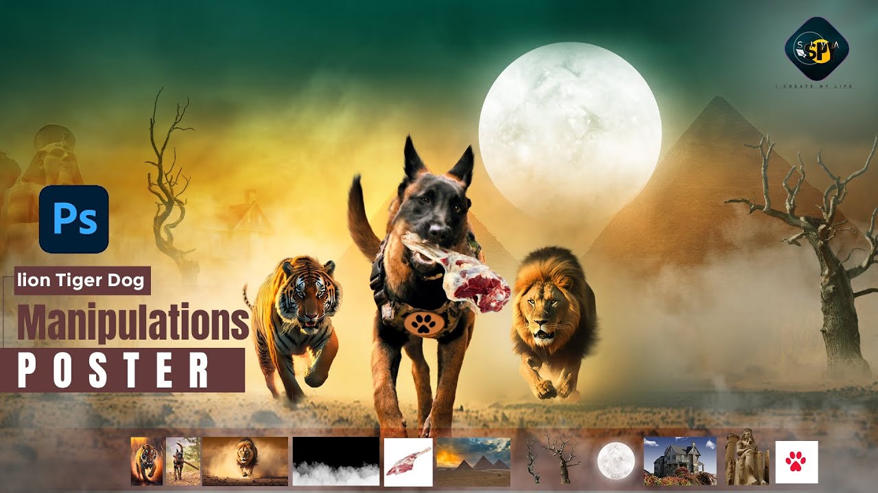 Lion,Tiger,Dog Photos Manipulations Poster || Magic Editing work ...
