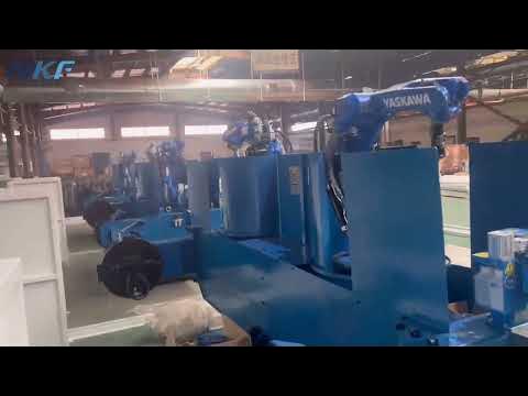 Demonstration of our three-axis horizontal positioner supporting Yaskawa robots applied to ...