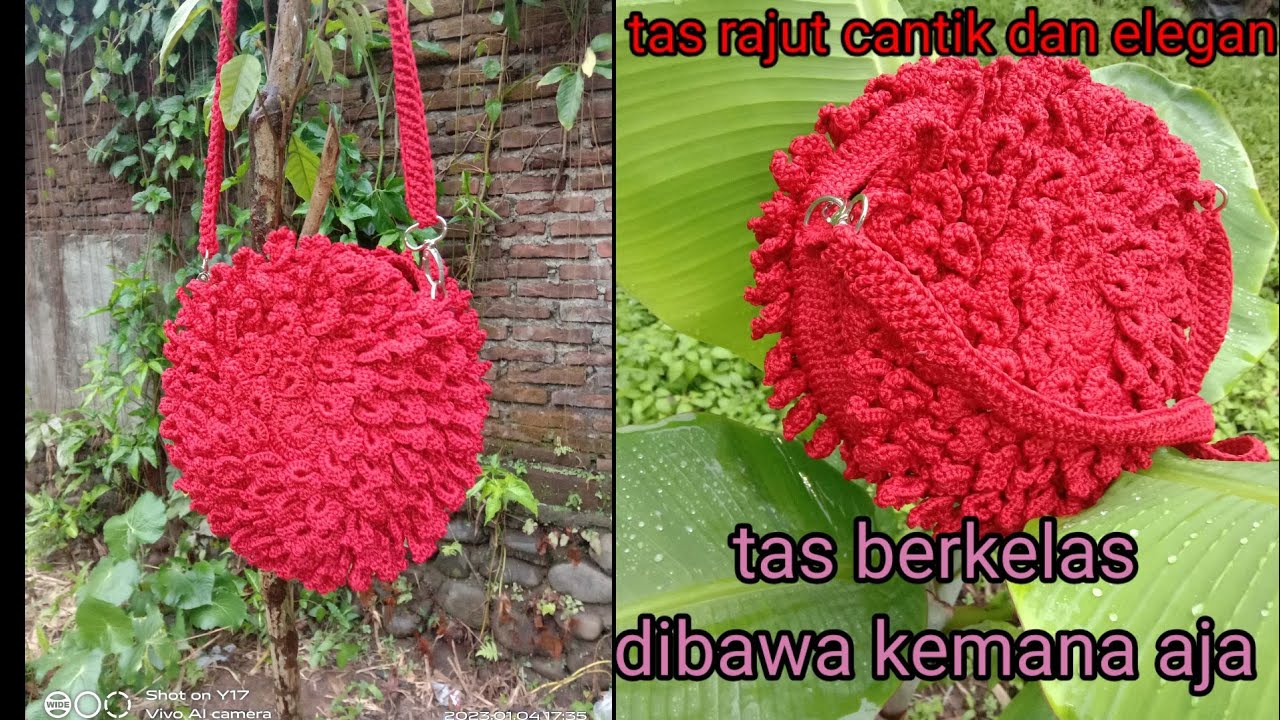 cara merajut tas bulat mudah & cepat untuk pemula @tunteja - YouTube