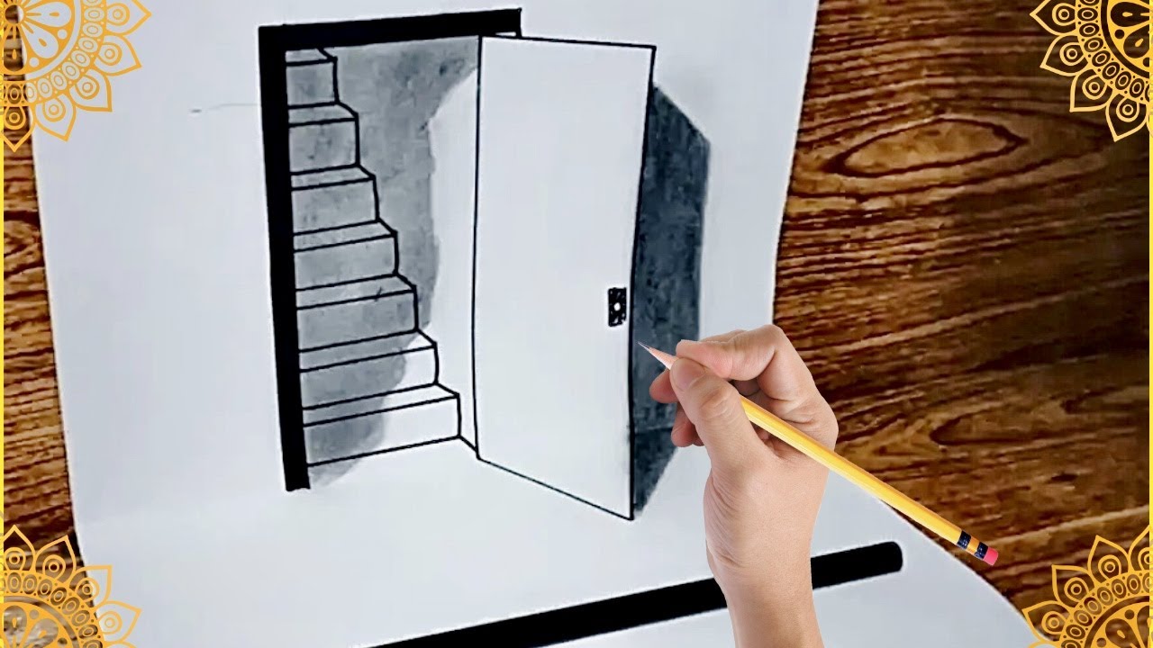 The Door illusion -Magic prospective with pencil - Trick Art drawing ...