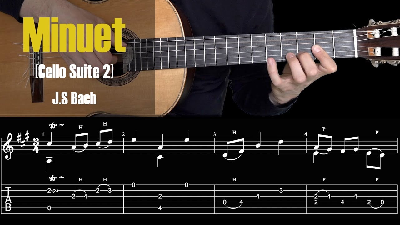 Minuet from Cello Suite 2 - J.S Bach. Guitar Tutorial with TABS - YouTube