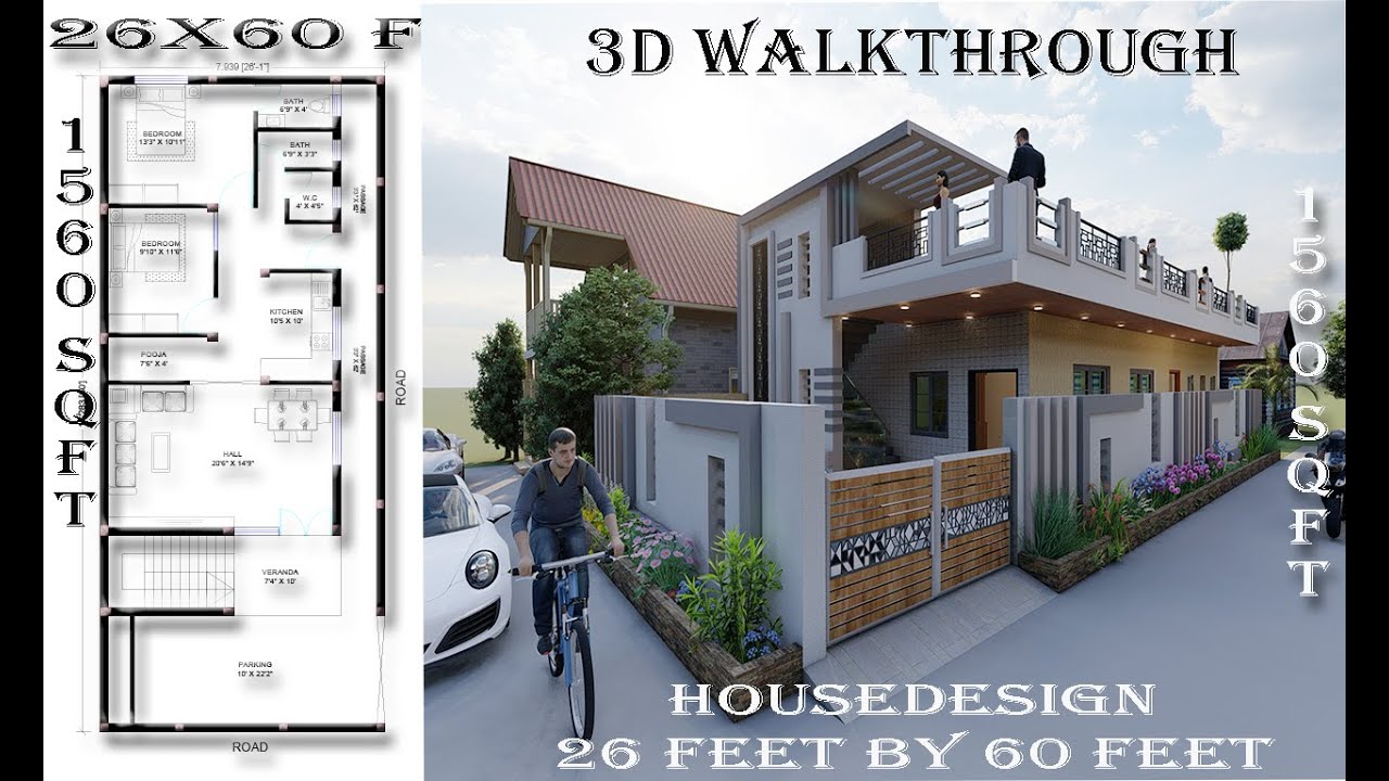 26' X 60' 3D House Design | 26'X60' house Plan | 26' X 60' Best house ...