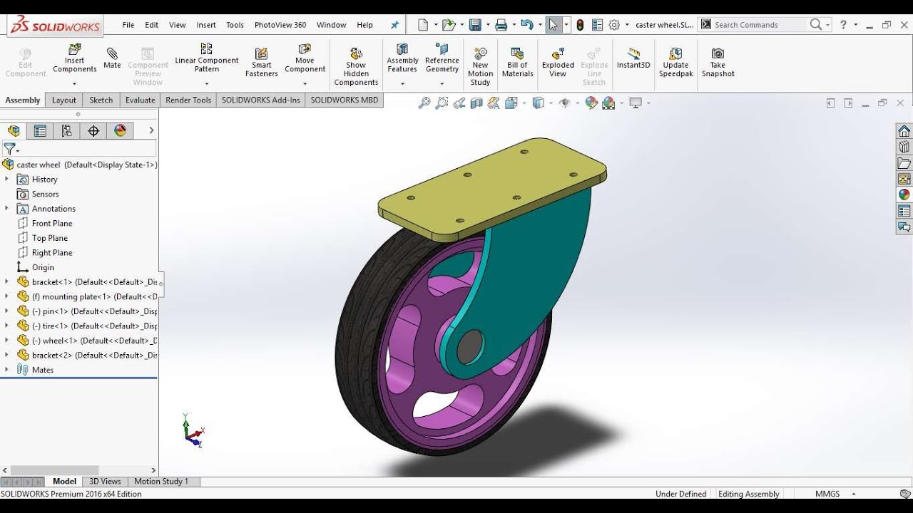 Solidworks- Caster Wheel - YouTube