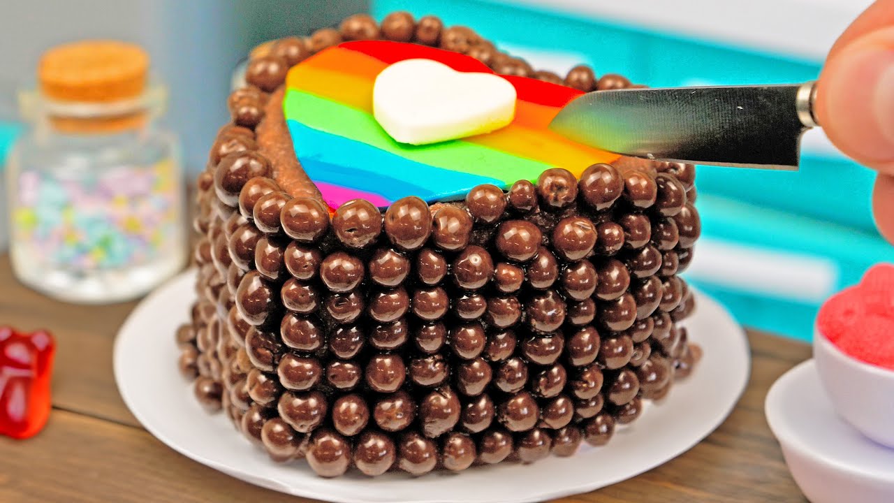 Miniature Cooking Chocolate Rainbow Cake Decorating Recipe | ASMR Mini ...