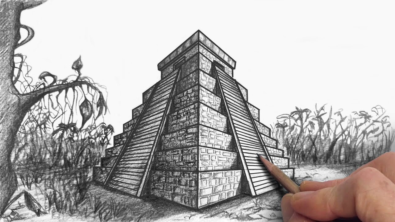 How to Draw a MAYAN PYRAMID Using TWO-POINT Perspective for Beginners ...