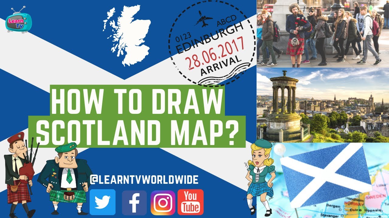 How to draw Scotland map | How to colour and draw Scotland flag - YouTube