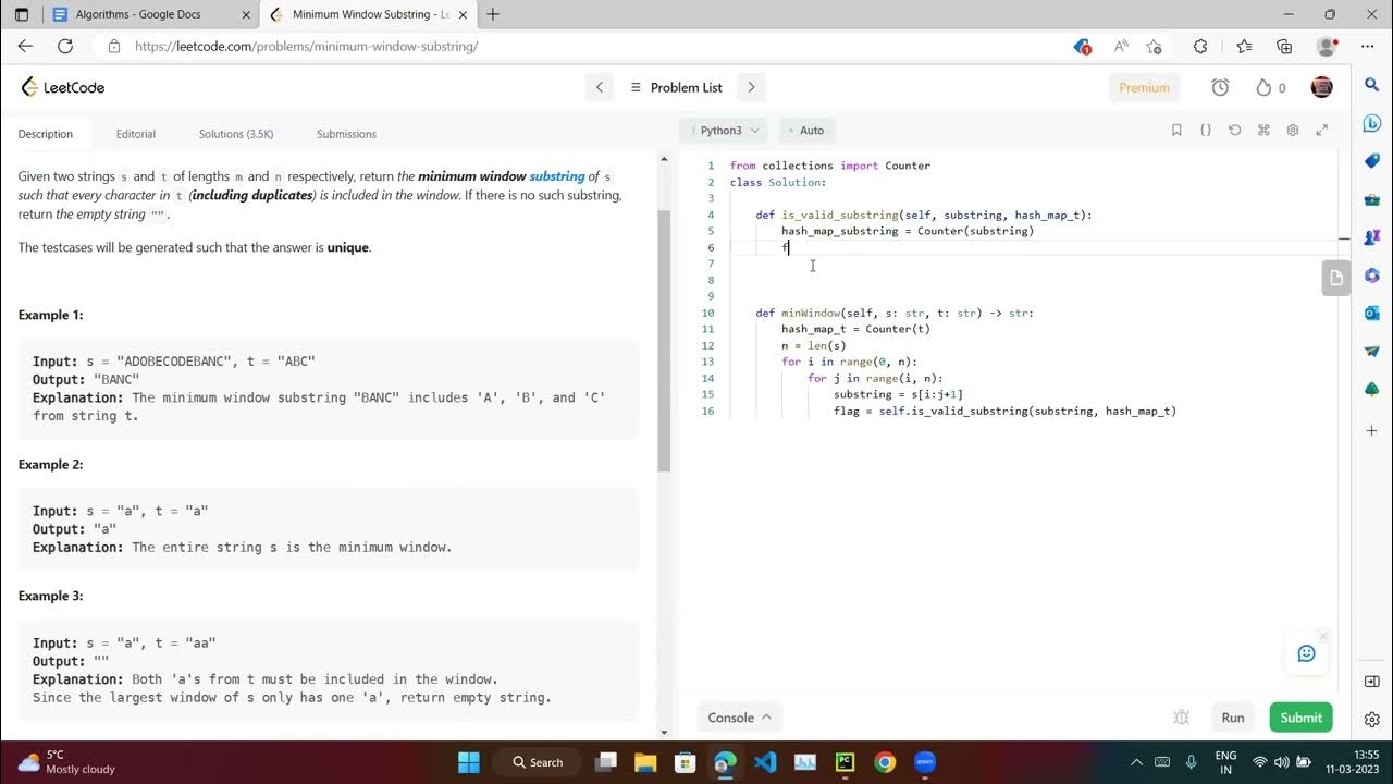 Leetcode 76 Minimum Window Substring Youtube