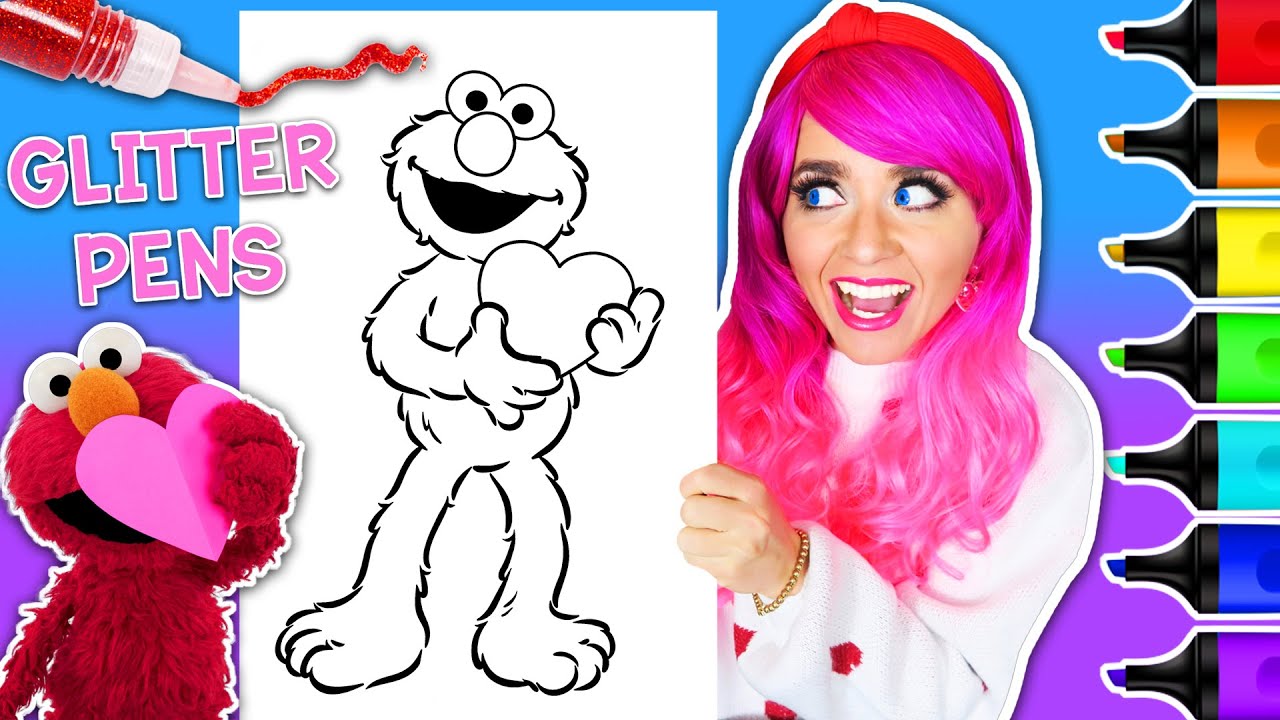 Coloring Elmo Valentine's Day with Glitter Pens! Super Sparkly ...