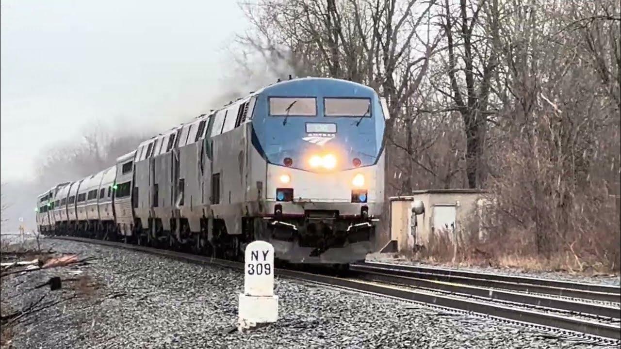 FOUR Units (incl. AMTK 100) Lead This Morning's Amtrak 48 / Jordan, NY (3/10/24) - YouTube