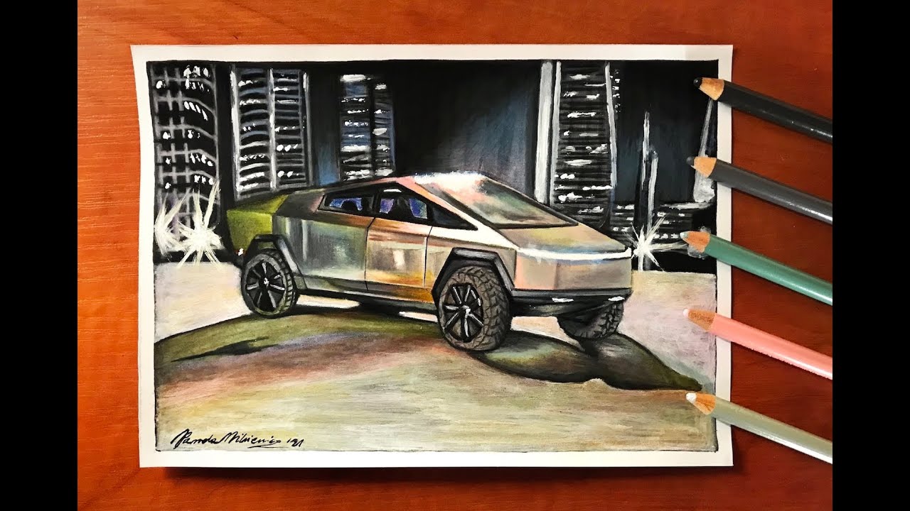 Tesla Cyber Truck - How to draw a realistic car - Step by step | Easy ...