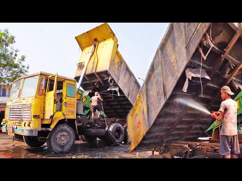 Ashok Leyland Lorry Truck water Wash with high pressure washer spray ...