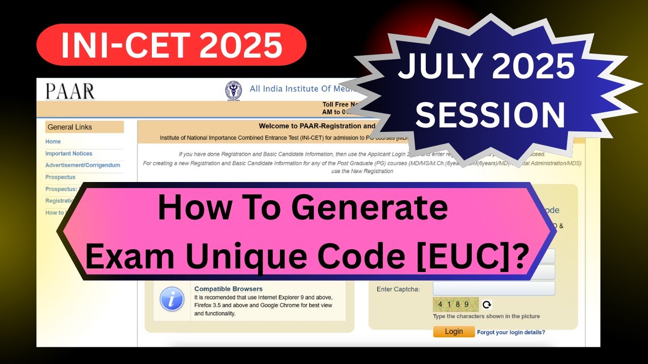 INICET 2JULY 2025 SESSION | EXAM UNIQUE CODE GENERATION | ALL INI's ...