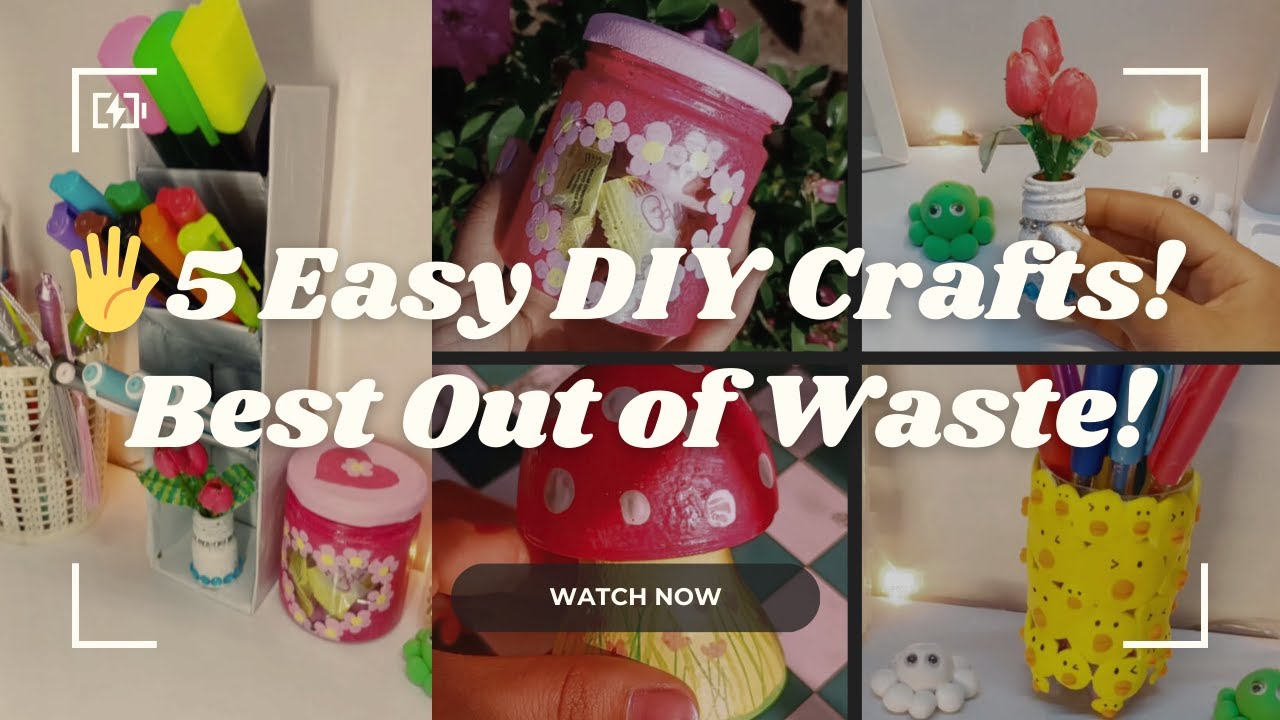 5 Easy DIY Crafts | Best Out of Waste😱 | Pen Holders, Pista Art ...