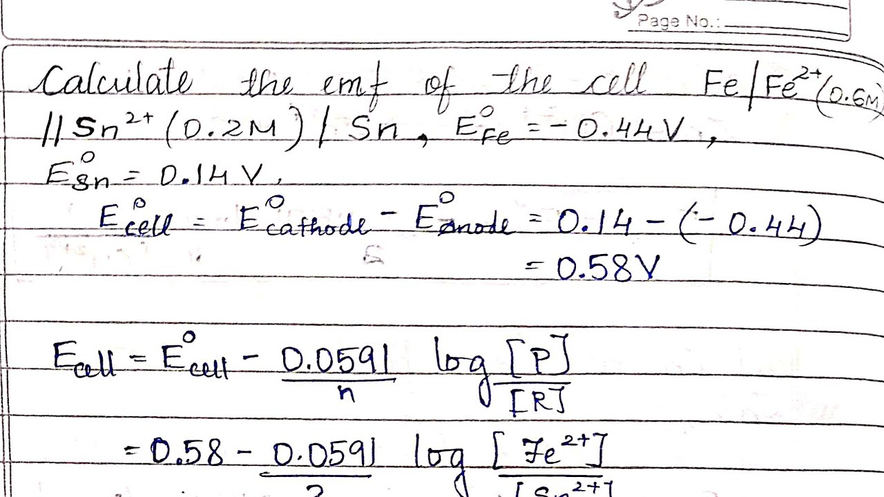 2nd PUC Chemistry Important numerical | Calculate the emf of the cell ...