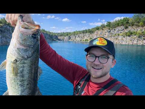 Fishing a BEAUTIFUL private rock quarry lake. With absolute MASSIVE and AGRESSIVE BASS!
