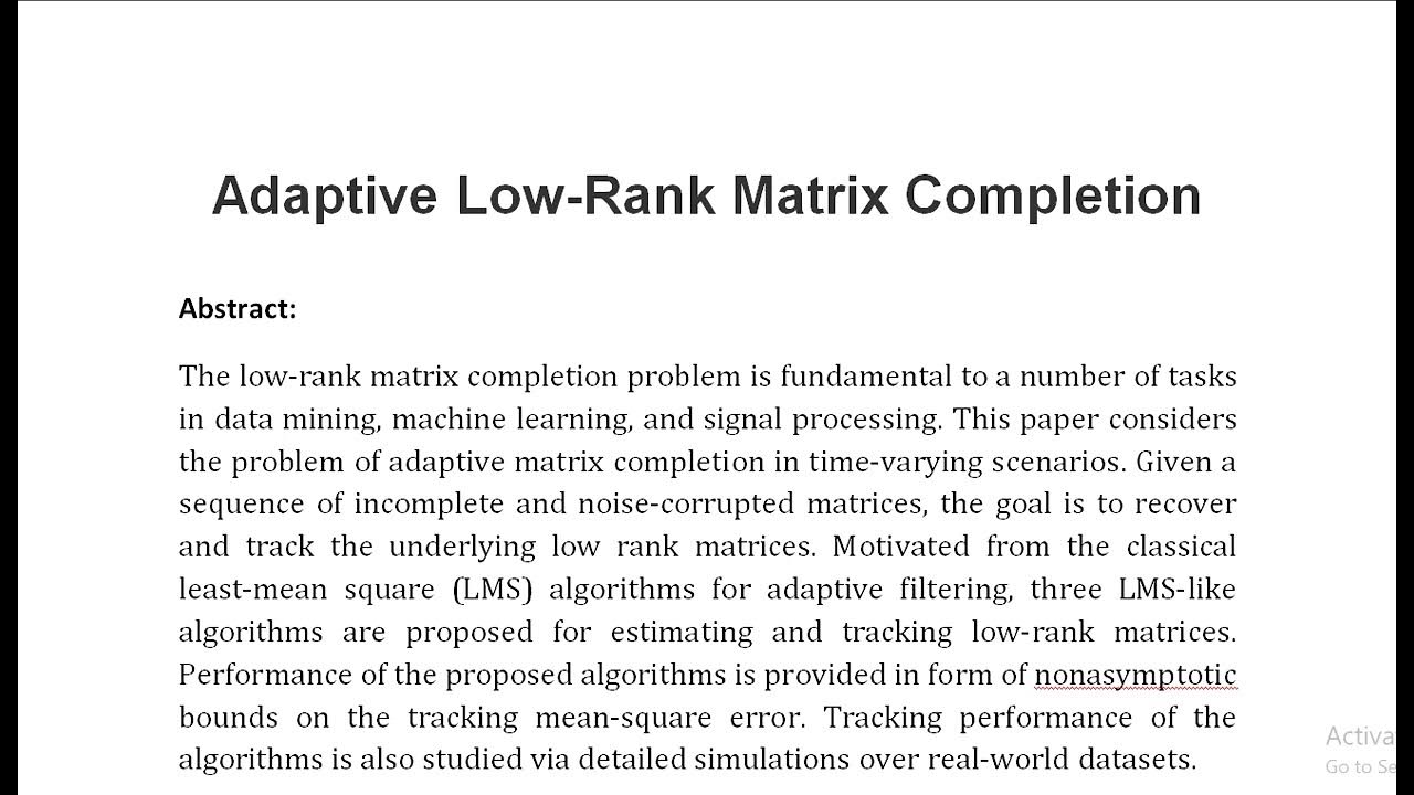 Adaptive Low Rank Matrix Completion - YouTube
