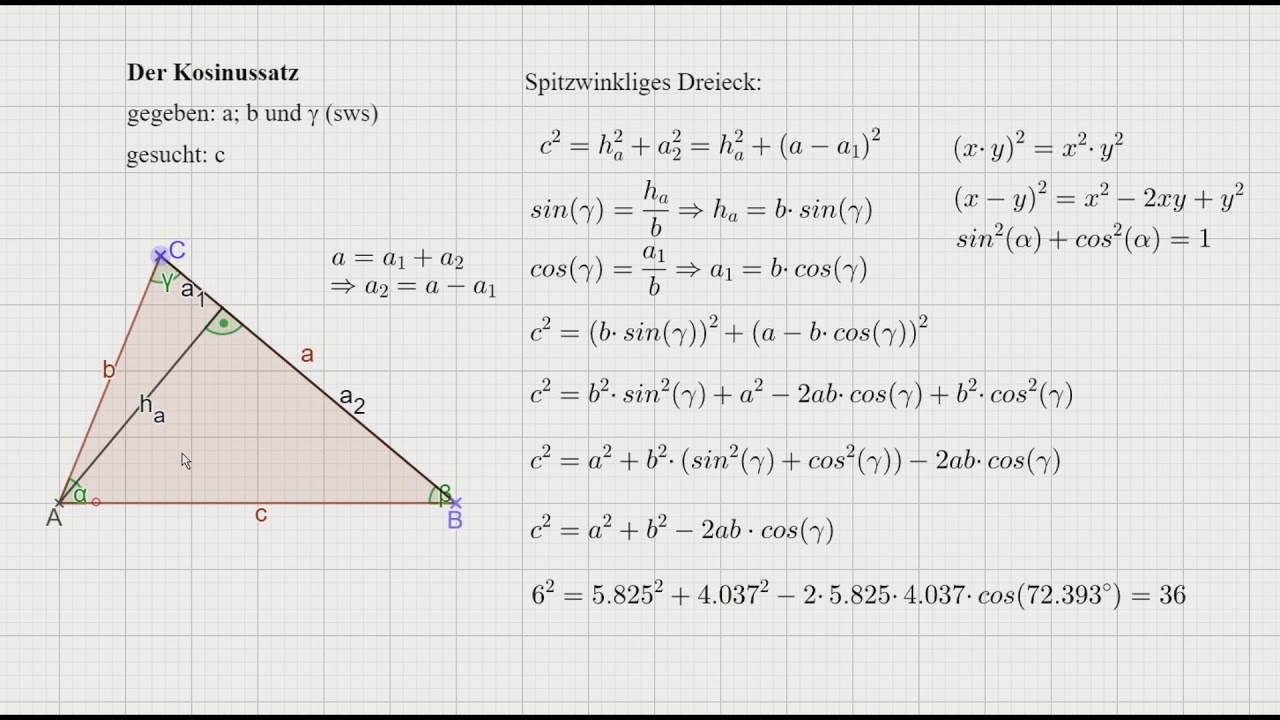 Kosinussatz Herleitung - YouTube