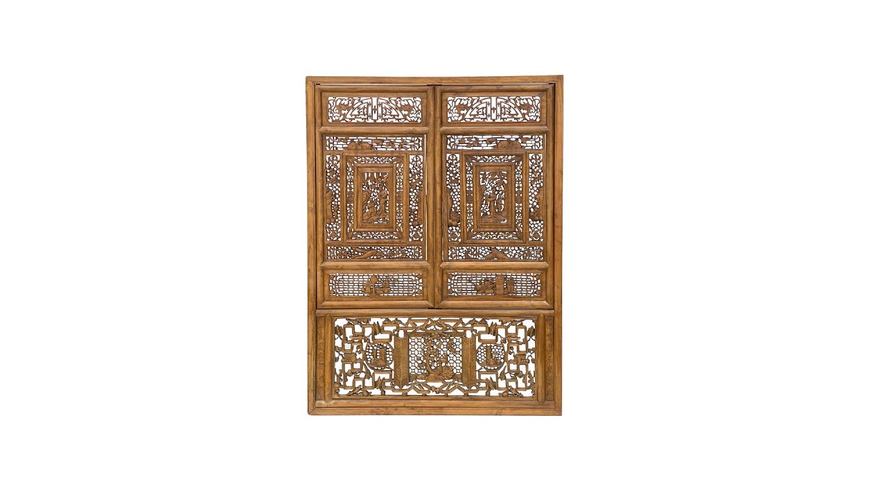 Vintage Wood Oriental Carving Wall Panel Window Screen cs7274 - YouTube