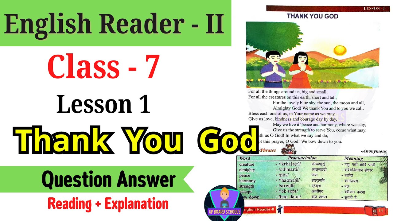 Thank You God | UP Class 7 English Reader II | Lesson 1 | question ...