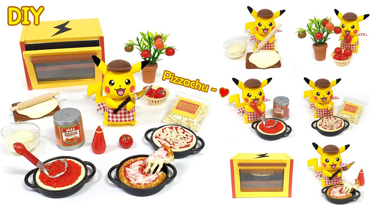 DIY How to make Clay miniature Pikachu Pizza set ｜Realistic Food Set ...