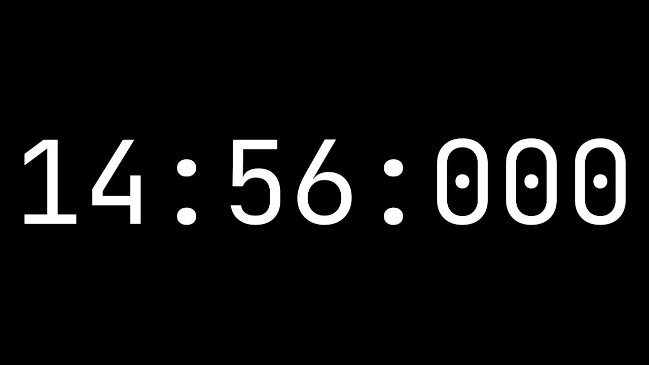 Countdown timer 14 minutes, 56 seconds [14:56:000] - White on black ...
