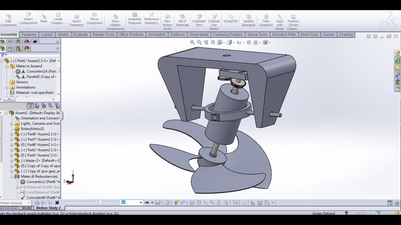 ceiling fan animation in solidworks - YouTube