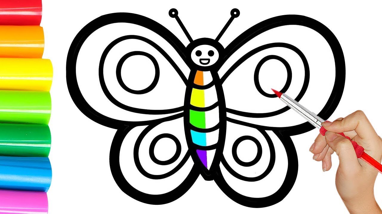 Bolalar uchun kapalak rasmini qanday chizish va kamalak rangi - YouTube