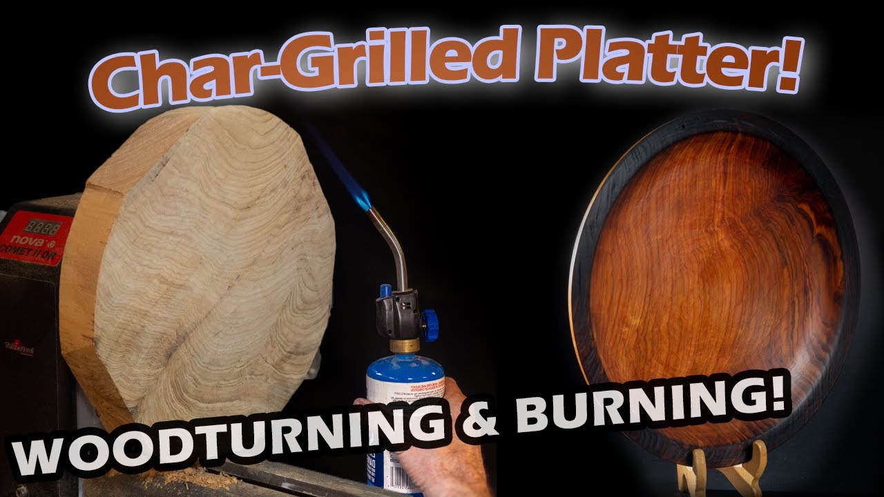Woodturning - Turn and Burn - Fire burnt rim platter - Pyrography Asmr ...