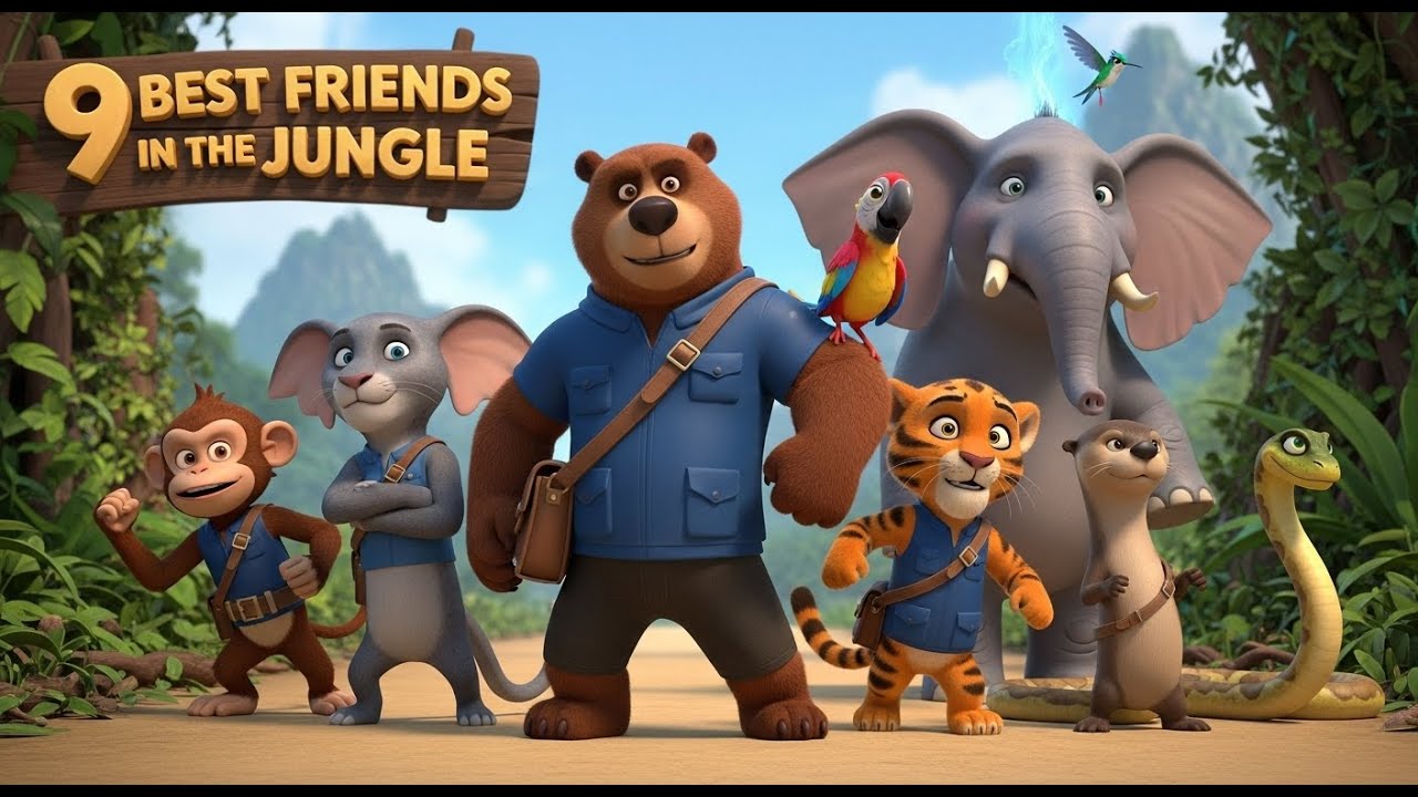 The 9 Jungle Friends Adventure | Monkey | Tiger Cub | Elephant | Otter ...