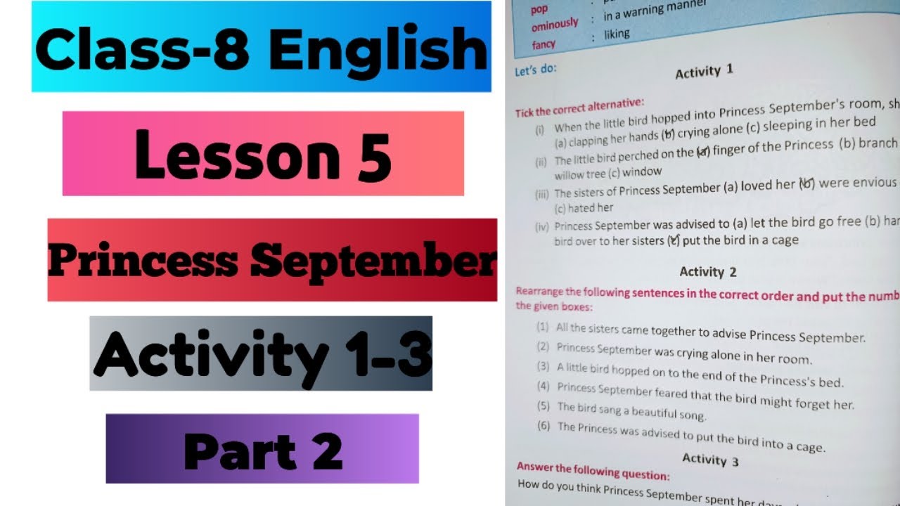 Class 8 Blossom English lesson 5 Princess September Activity 1-3 Part 2 ...