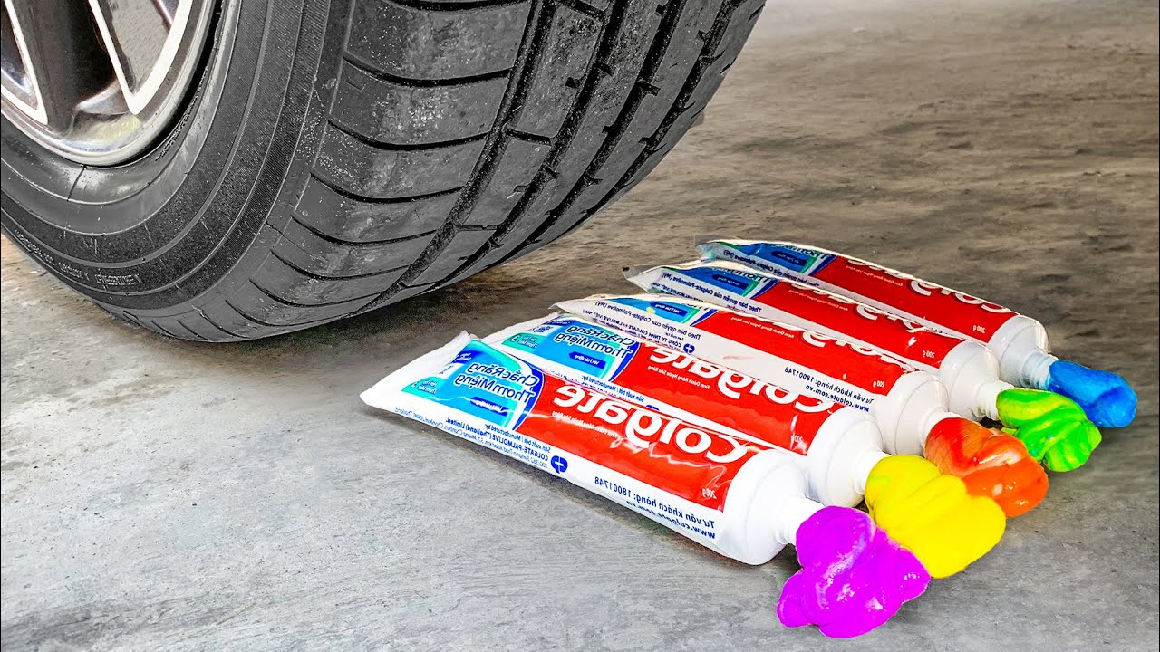 Experiment RAINBOW TOOTHPASTE vs CANDY M&M vs CAR vs CAKE | Crushing ...