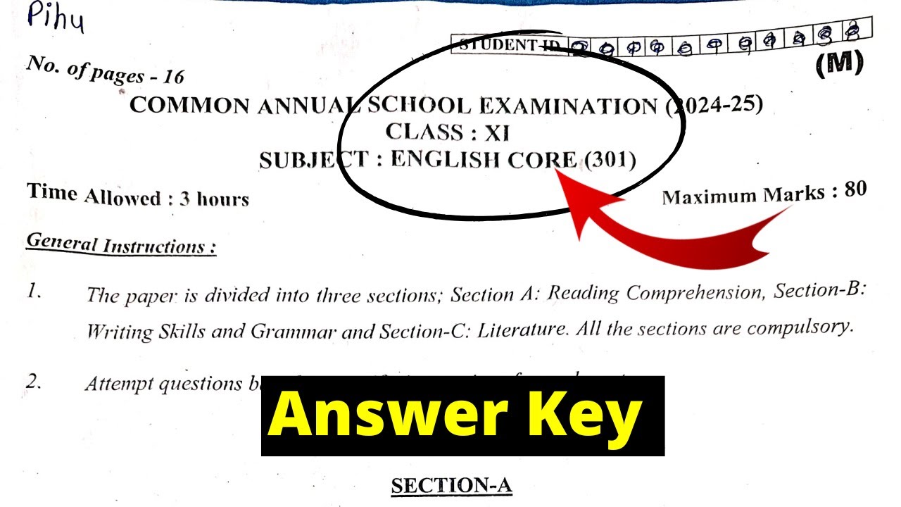 class 11 english question paper 2025 morning shift answer key | cbse ...