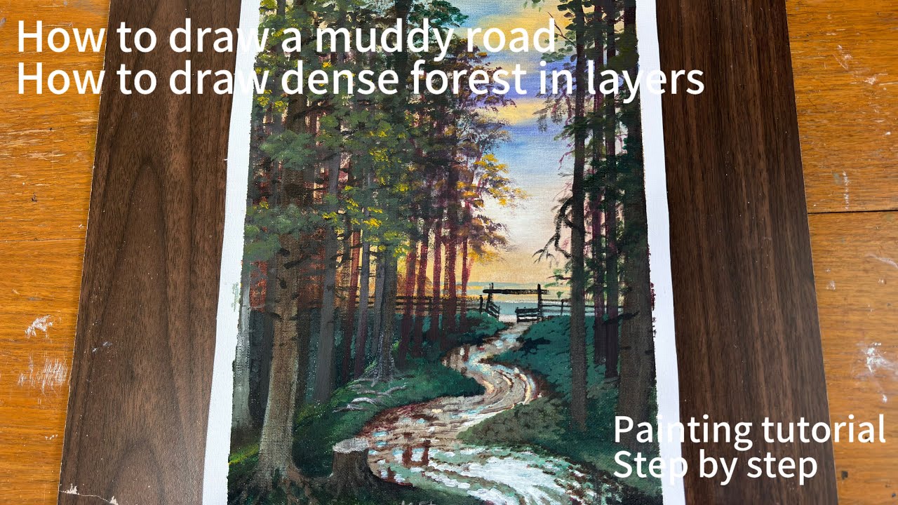 Landscape Art’ Muddy patch through the woods’ Painting tutorial/Step by ...