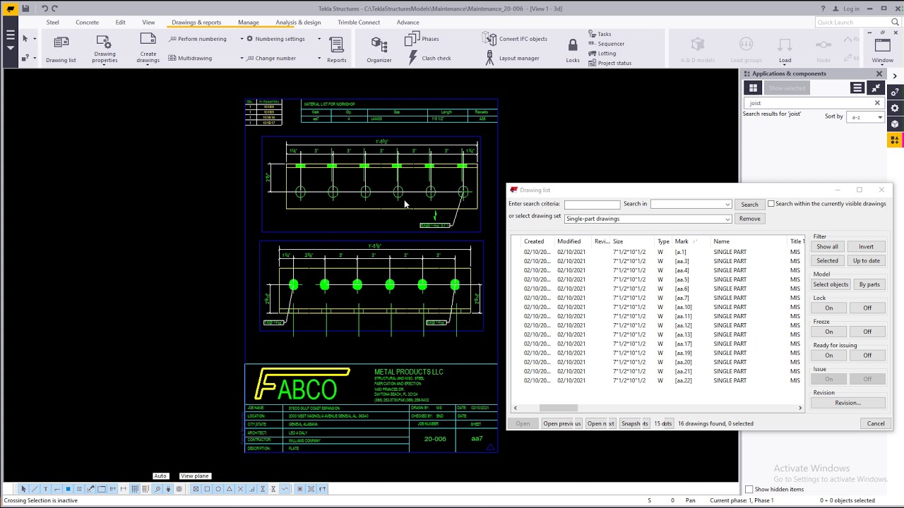 Tekla Structures Drawing Auto Single Part Drawing - YouTube