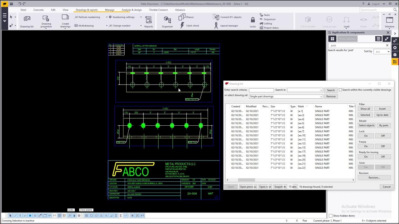 Tekla Structures Drawing Auto Single Part Drawing - YouTube