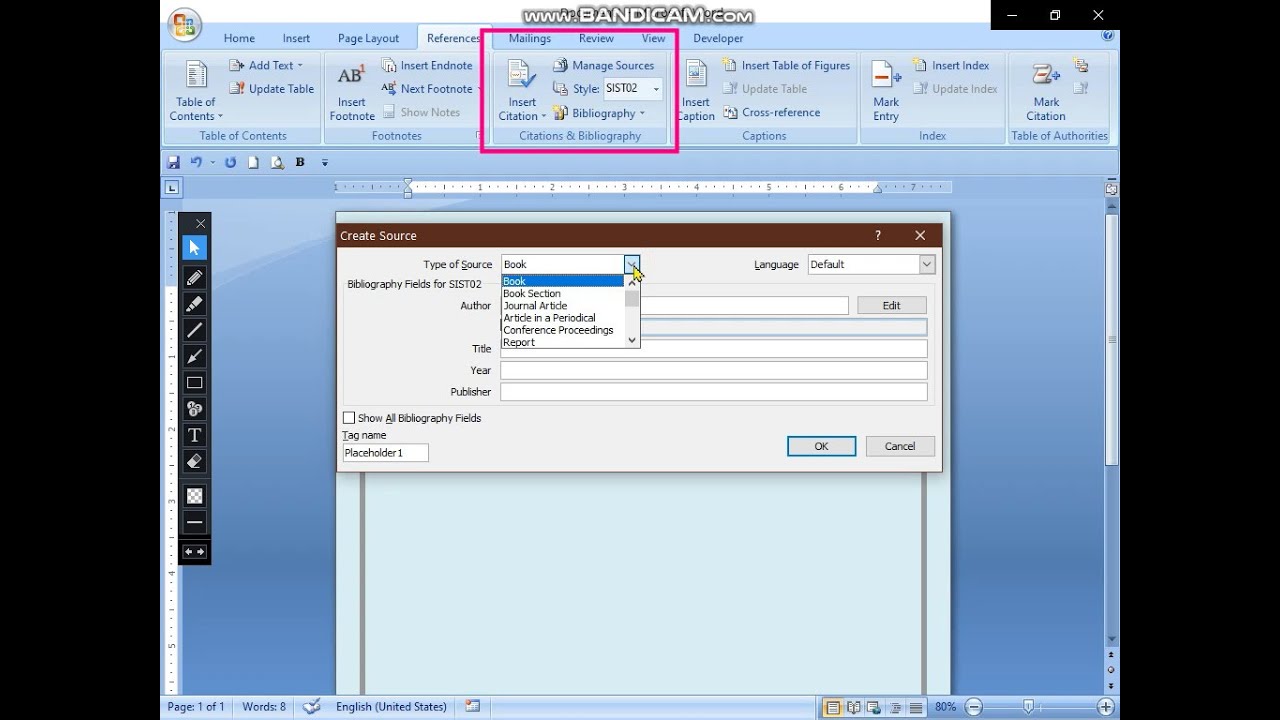 Word Class 33 How to Use Reference Tab in word 2007 - YouTube