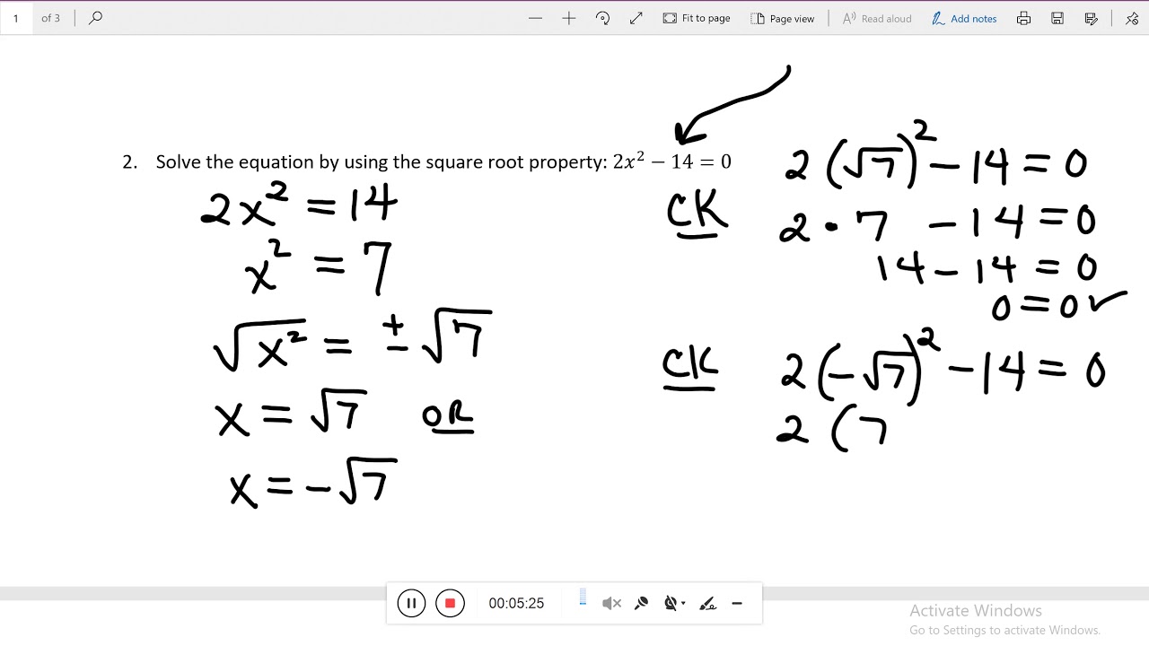 Guided Notes Quadratic Equations Square Root Property - YouTube