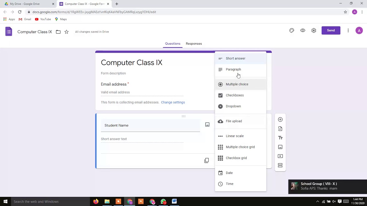 How to make google form for students attendance. - YouTube