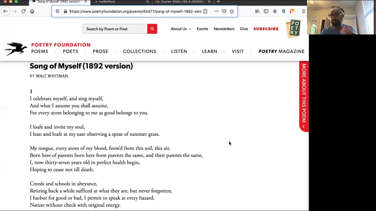 Whitman "Song of Myself" Introduction to Title, Structure, and Imagery ...