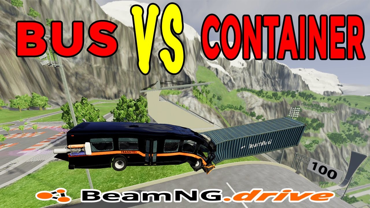 BUS VS CONTAINER | BeamNG Drive crashes | bus crush game video beamng | flying cars in beamng ...