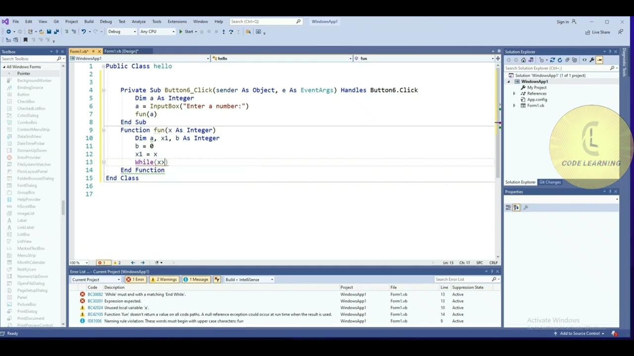 Vb Procedure Function Procedure Find Palindrome Number Codelearning Youtube