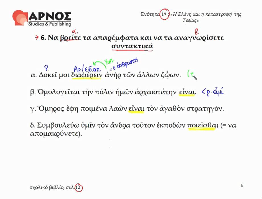 ΑΡΧΑΙΑ ΕΝΟΤ 1 ΑΣΚ 6 ΣΕΛ 12 ΓΡΑΜΜΑΤΙΚΗ Γ΄ ΓΥΜΝΑΣΙΟΥ - YouTube