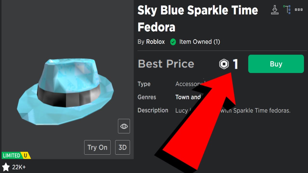 selling sky blue sparkle time fedora for 1 ROBUX... - YouTube
