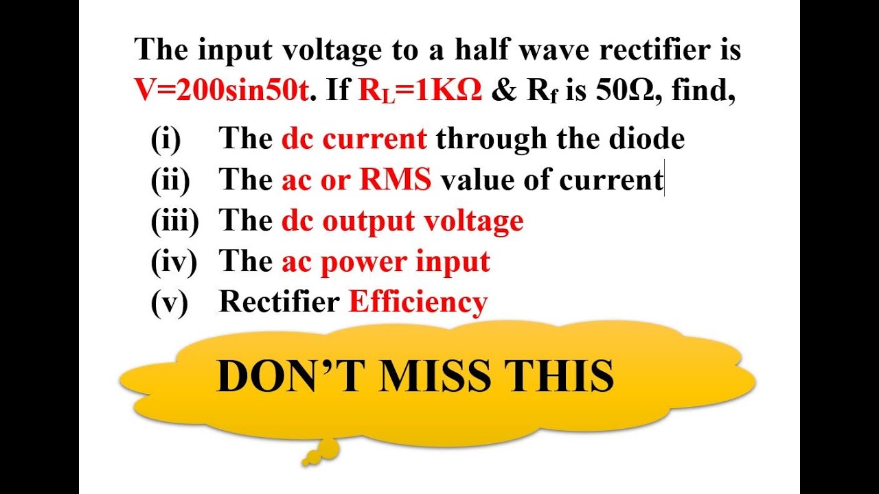 Problem on Half Wave Rectifier (HWR) - YouTube