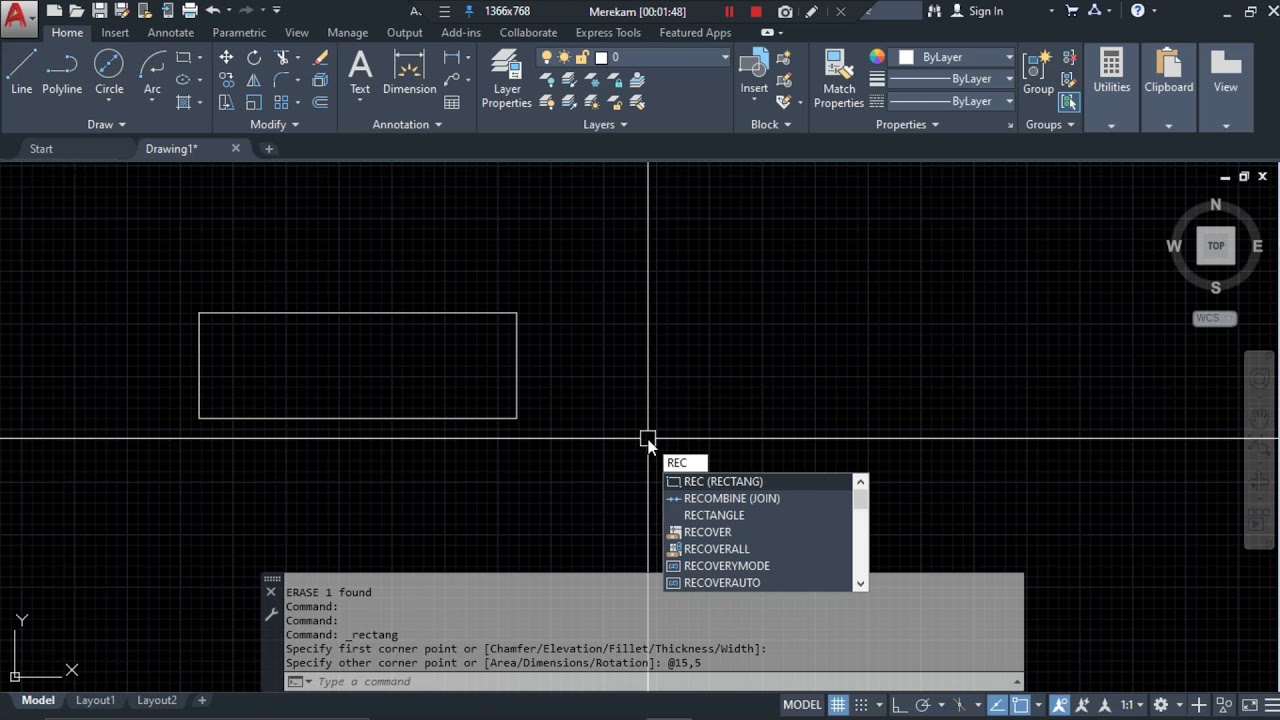 Membuat Rectangle Pada AUTOCAD 2021 - YouTube