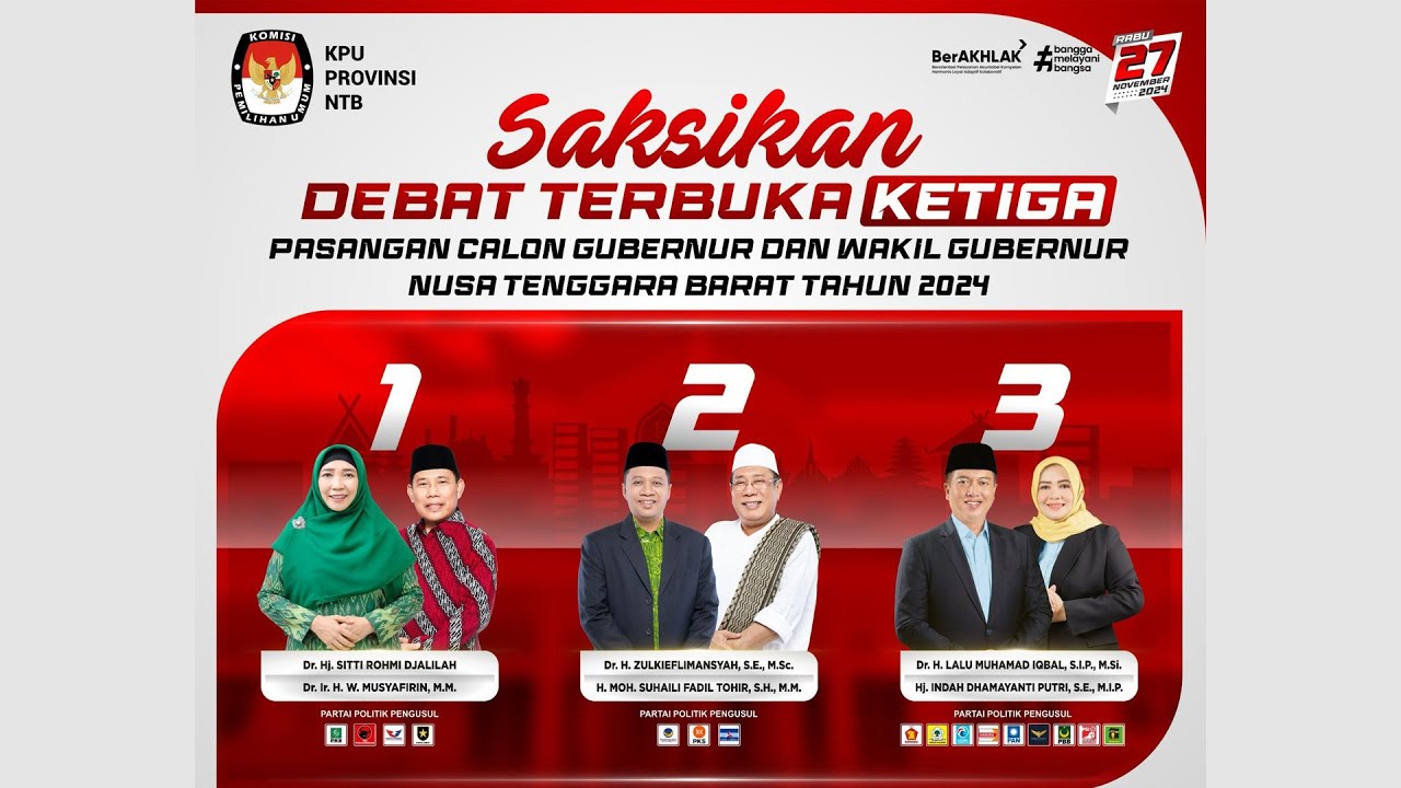 DEBAT TERBUKA KETIGA CALON GUBERNUR DAN WAKIL GUBERNUR NTB TAHUN 2024 ...