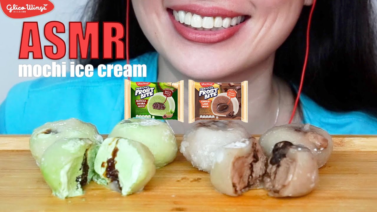 ASMR EATING SOUNDS ICE CREAM MOCHI GLICO WINGS (MATCHA OGURA MOCHI ...